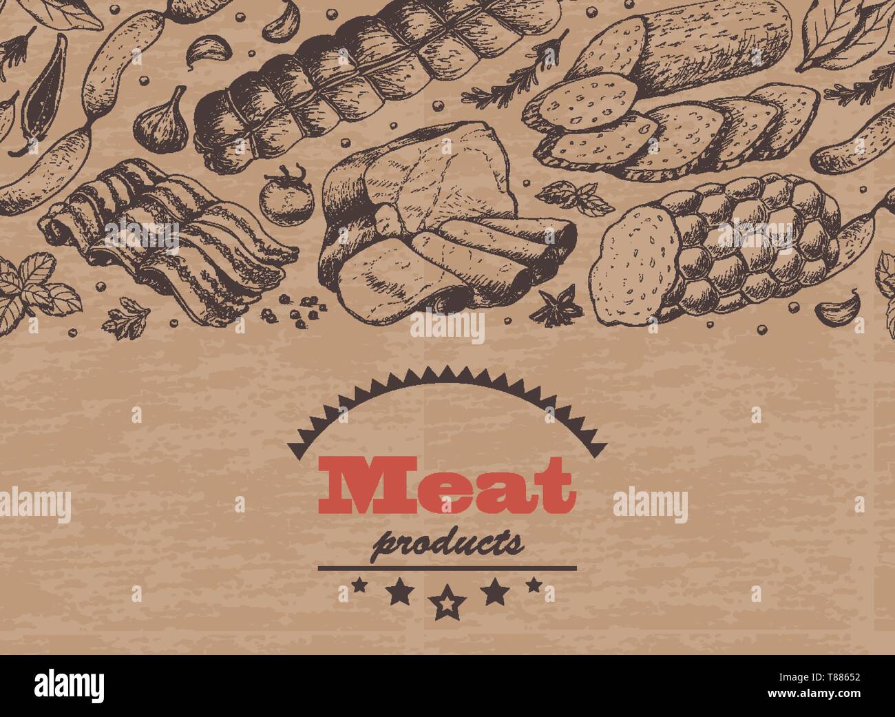 Horizontal background with meat products. Vector illustration for your ...