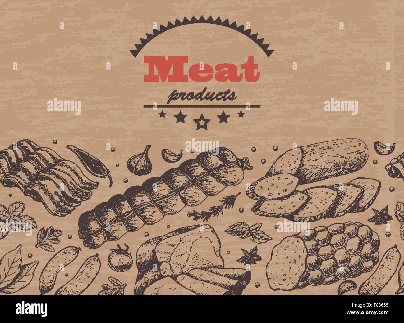 Horizontal background with meat products. Vector illustration for your ...