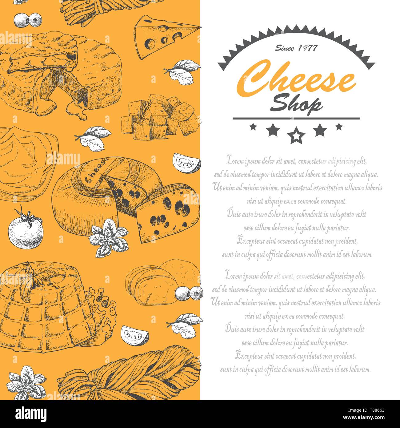 Vertical background with cheese products. Vector illustration for your ...