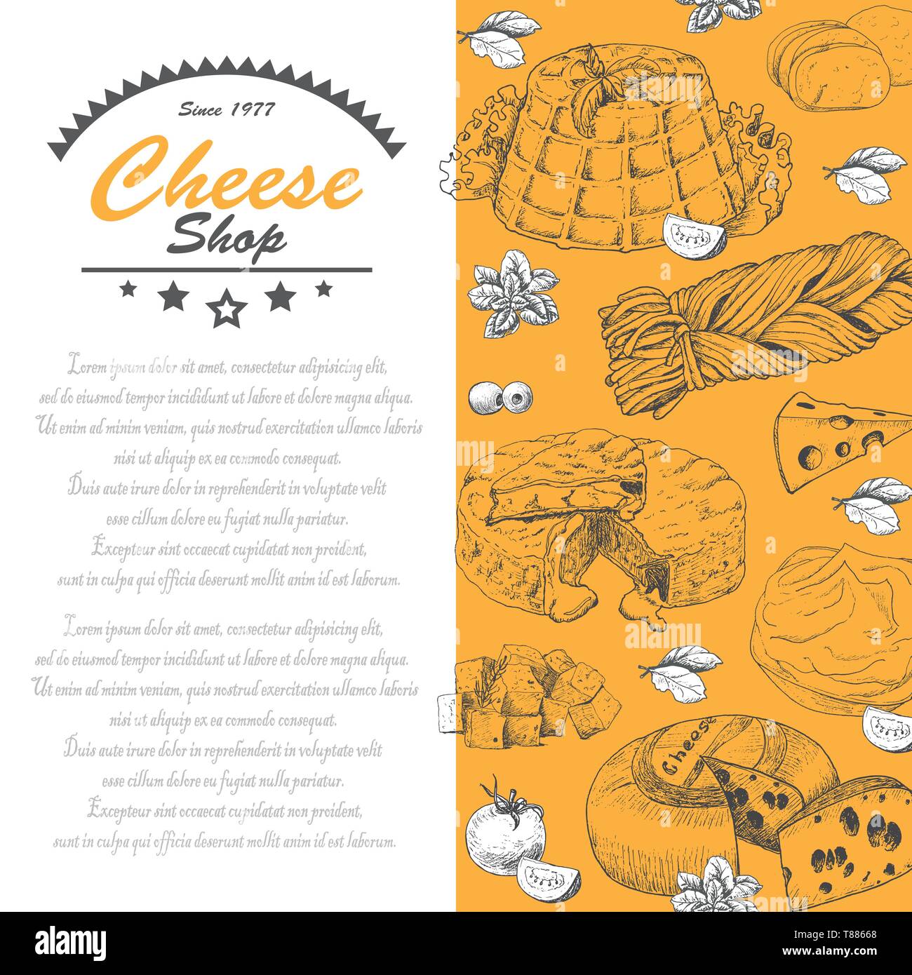 Vertical background with cheese products. Vector illustration for your ...