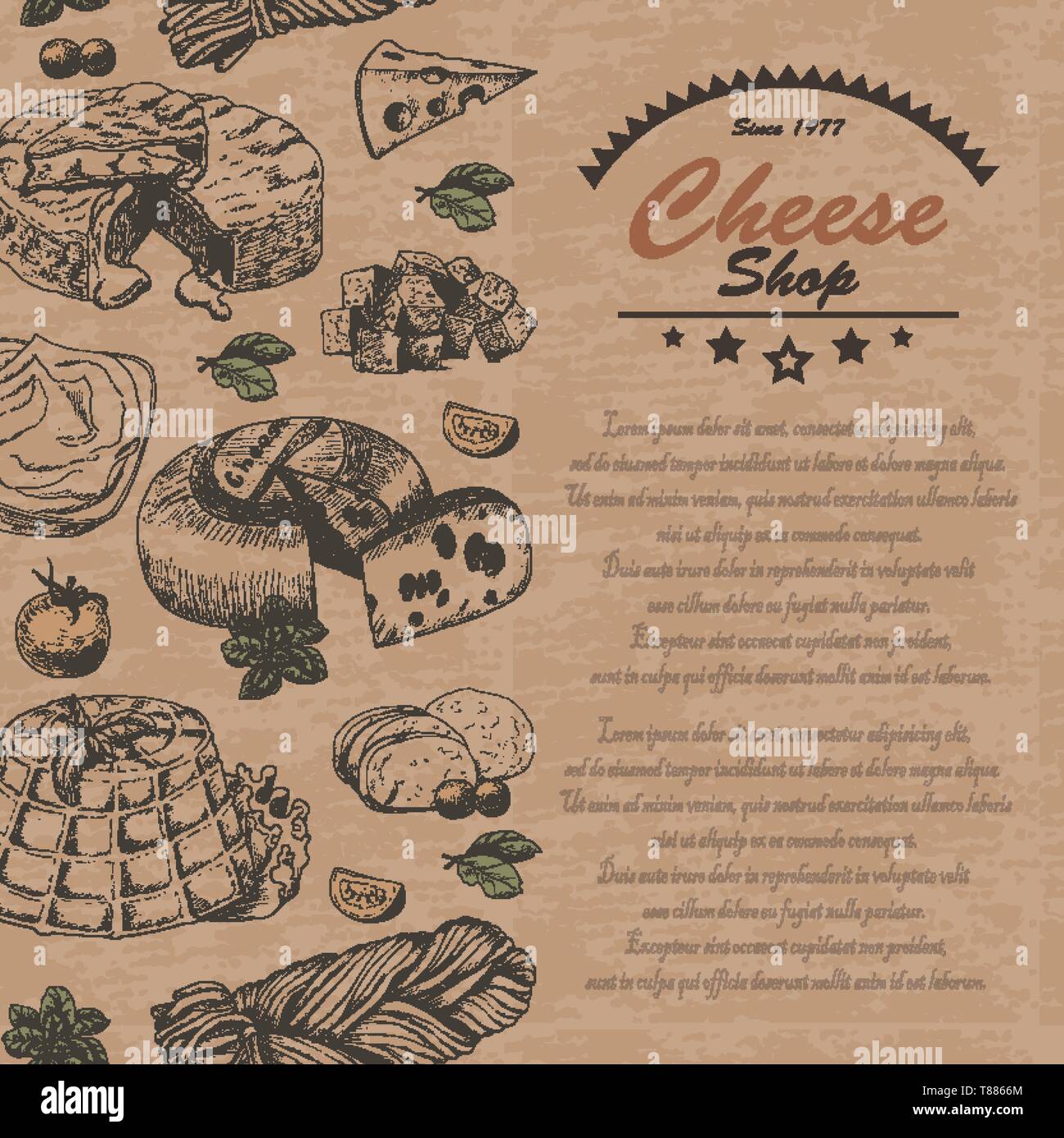 Vertical background with cheese products. Vector illustration for your ...