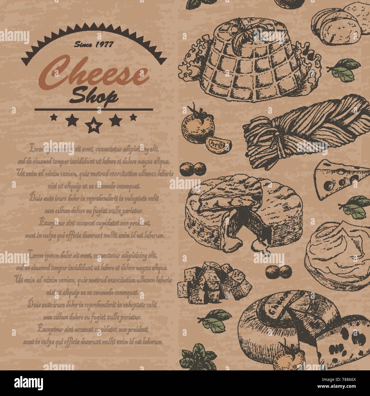 Vertical background with cheese products. Vector illustration for your ...