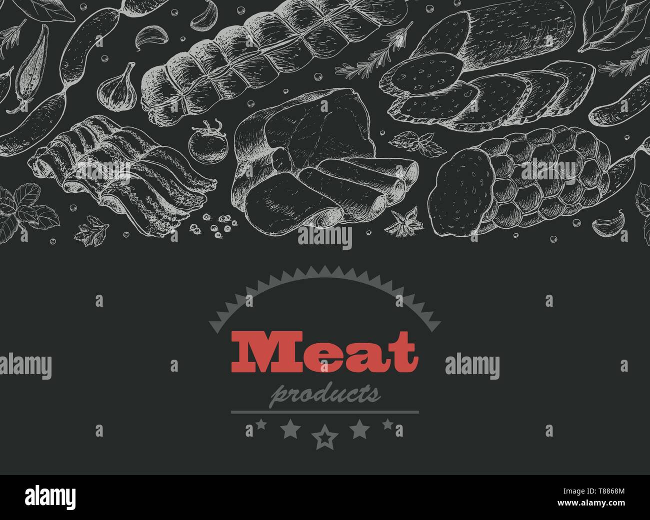 Horizontal background with meat products. Vector illustration for your ...