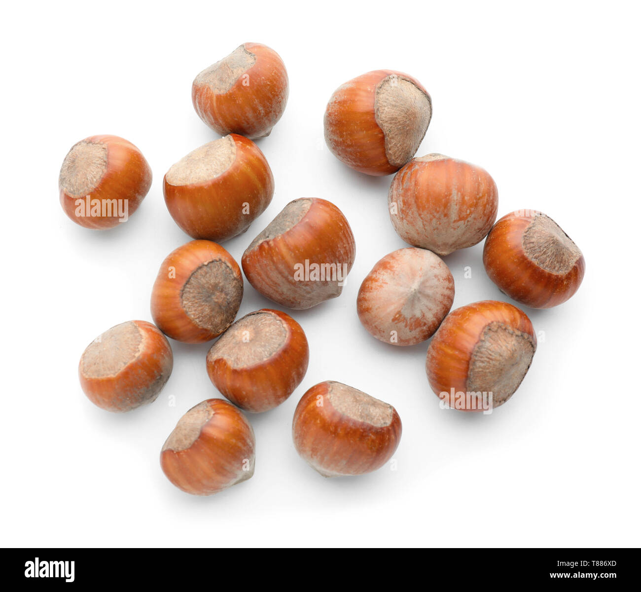 Unpeeled hazelnuts on white background Stock Photo - Alamy