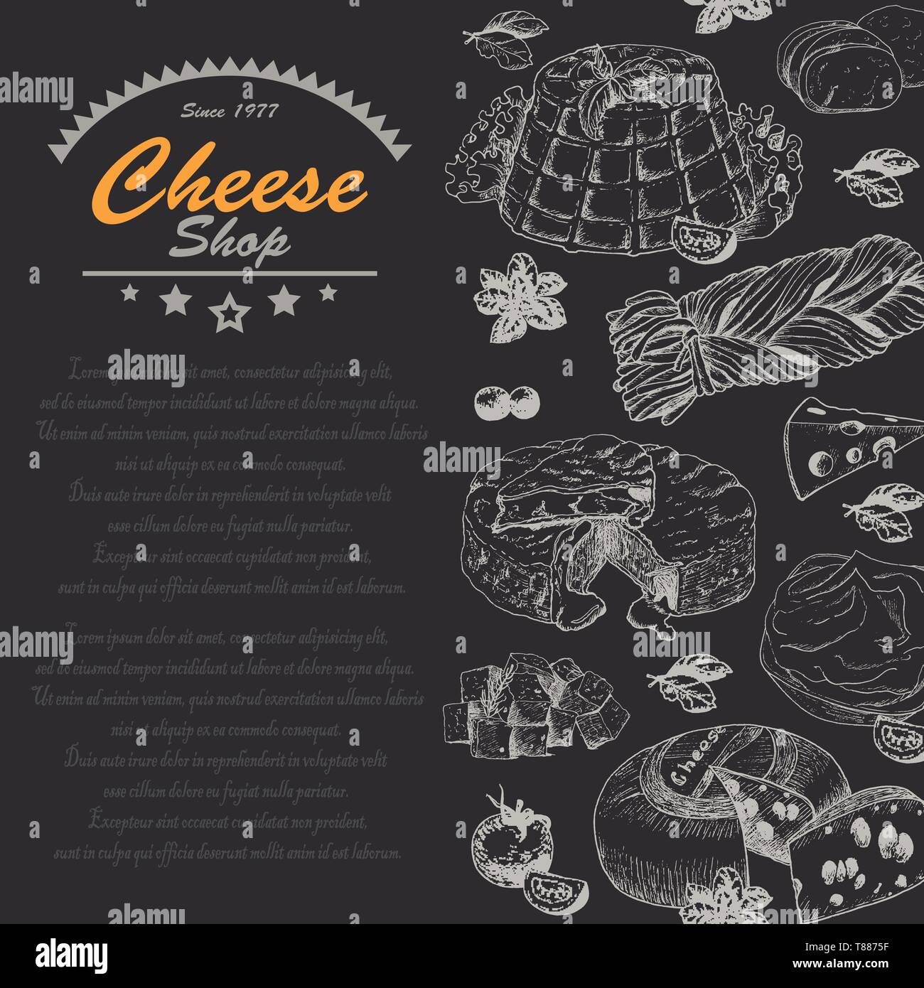 Vertical background with cheese products. Vector illustration for your ...