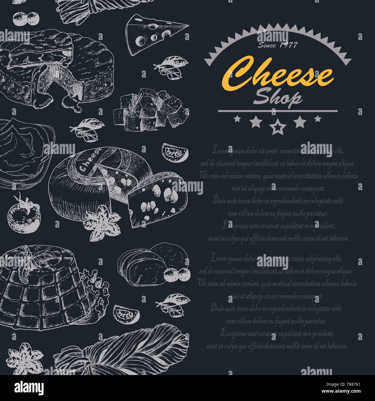 Vertical background with cheese products. Vector illustration for your ...