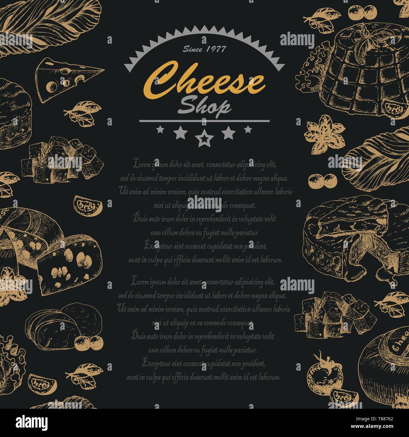 Vertical background with cheese products. Vector illustration for your ...
