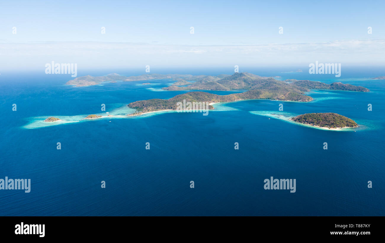 aerial seascape Lagoons with blue, azure water in middle of small ...