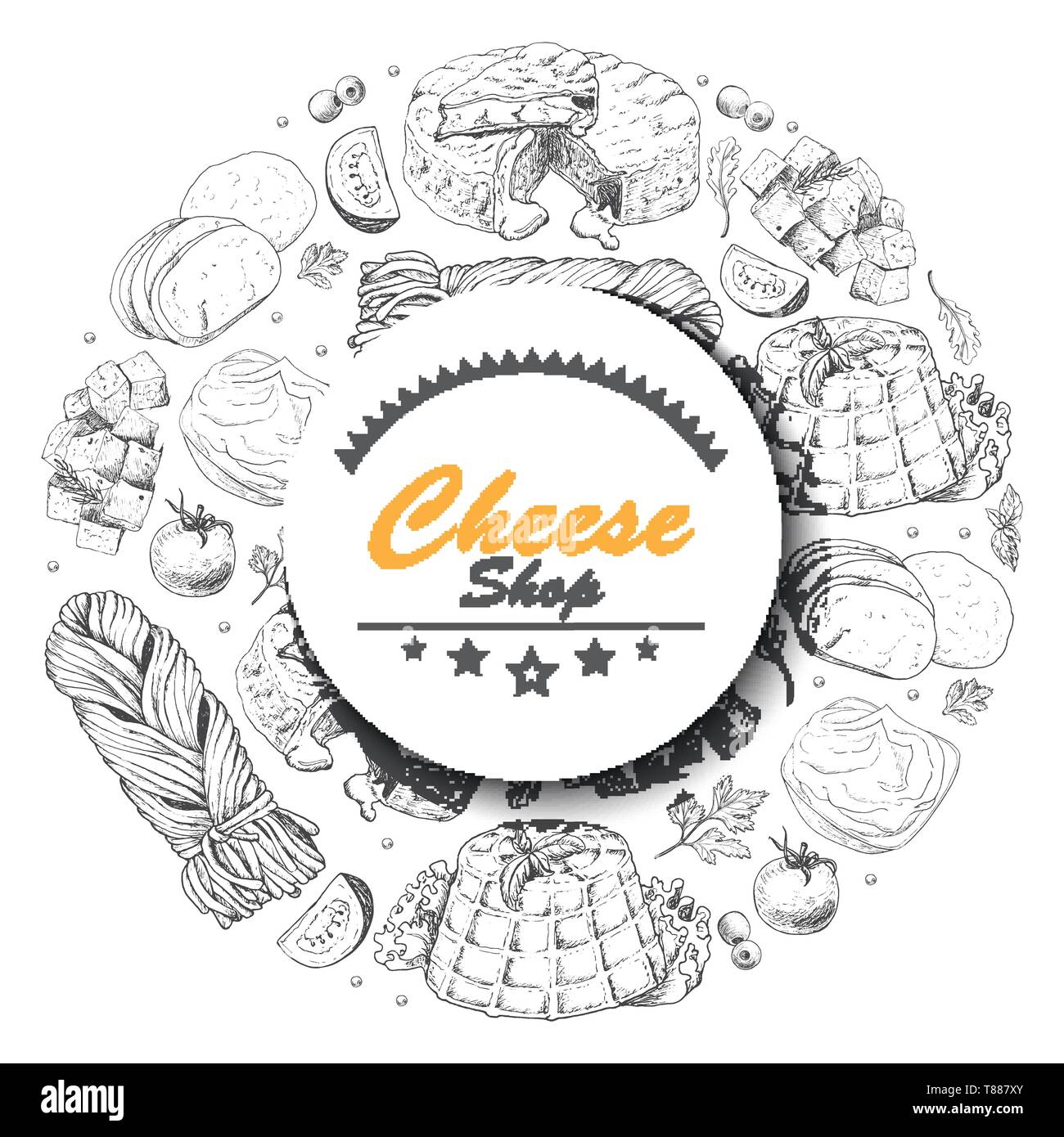 Vector circle from different types of cheese. Vector illustration for ...