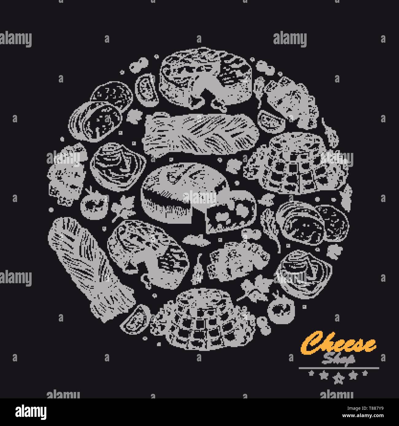 Vector circle from different types of cheese. Vector illustration for ...