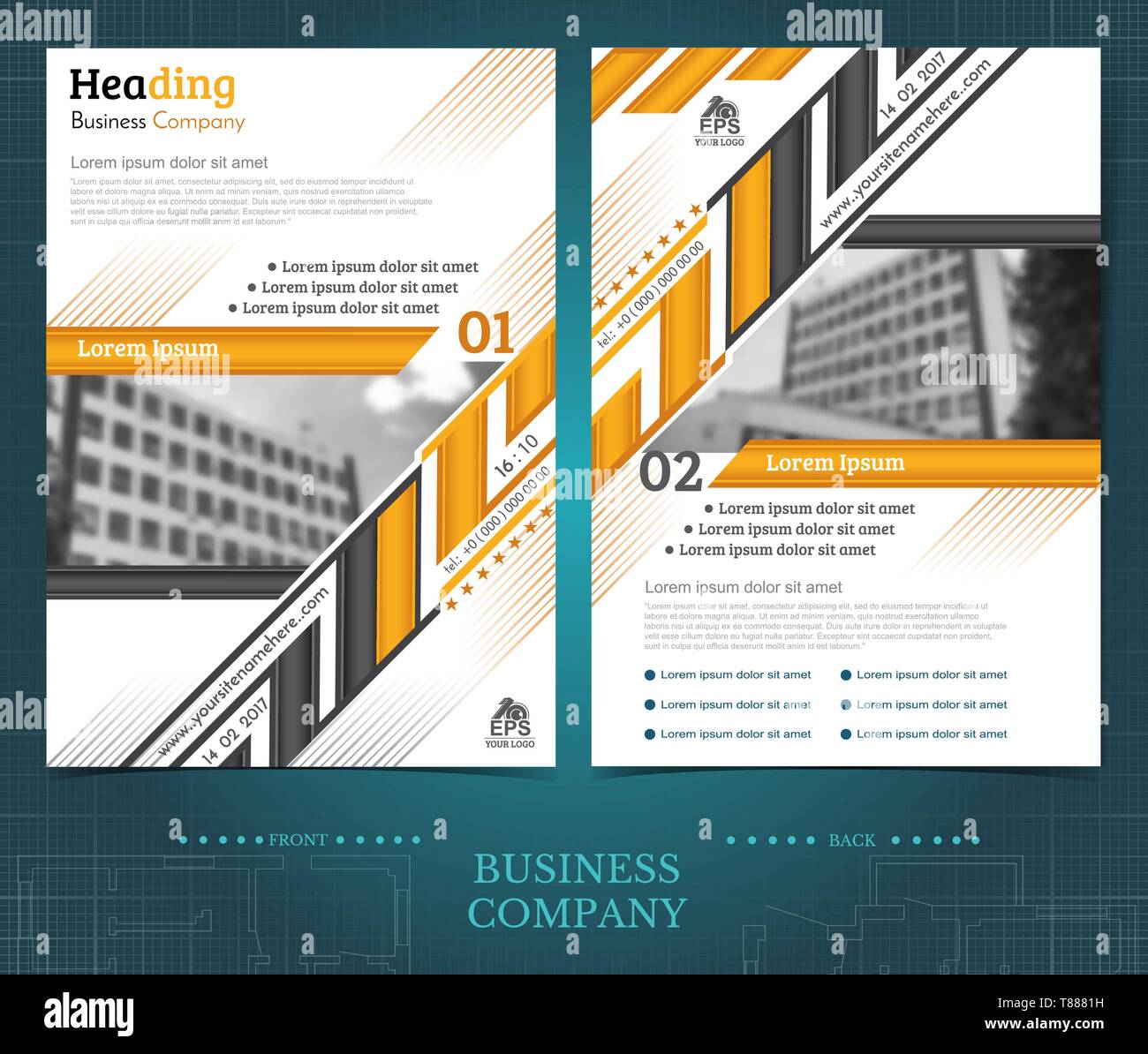 Two sided leaflets with buildings and geometric patterns Stock Vector ...