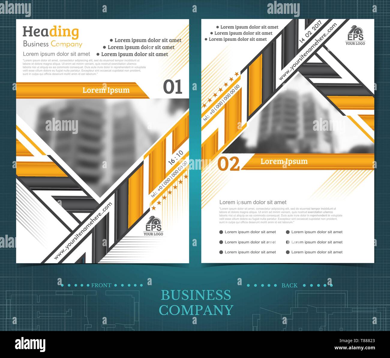 Two sided leaflets with buildings and geometric patterns Stock Vector ...