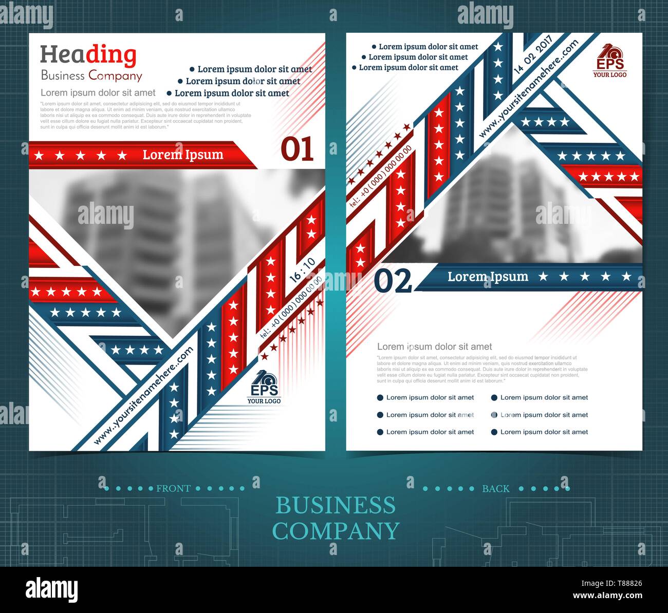 Two sided leaflets with buildings and geometric patterns Stock Vector ...