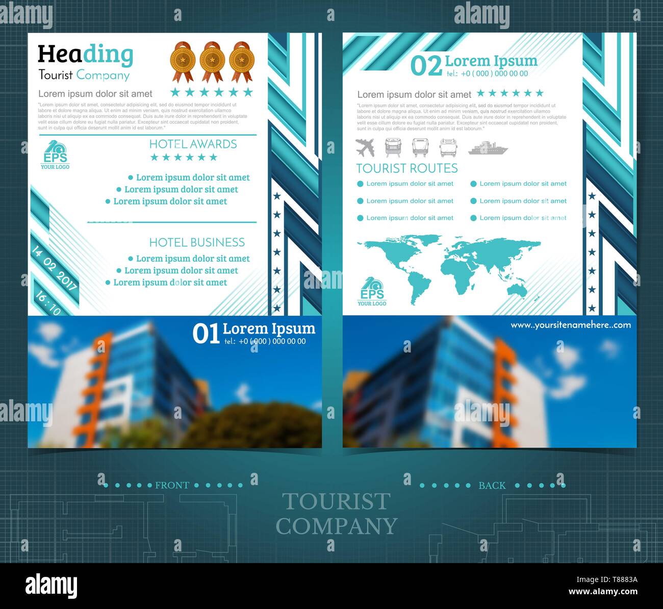 Two sided leaflets with buildings and geometric patterns Stock Vector ...