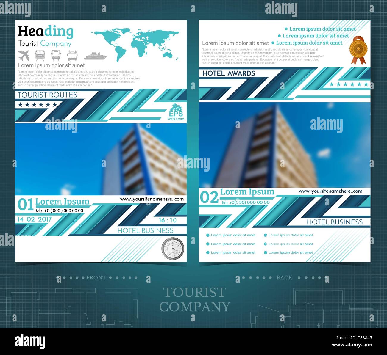 Two sided leaflets with buildings and geometric patterns Stock Vector ...