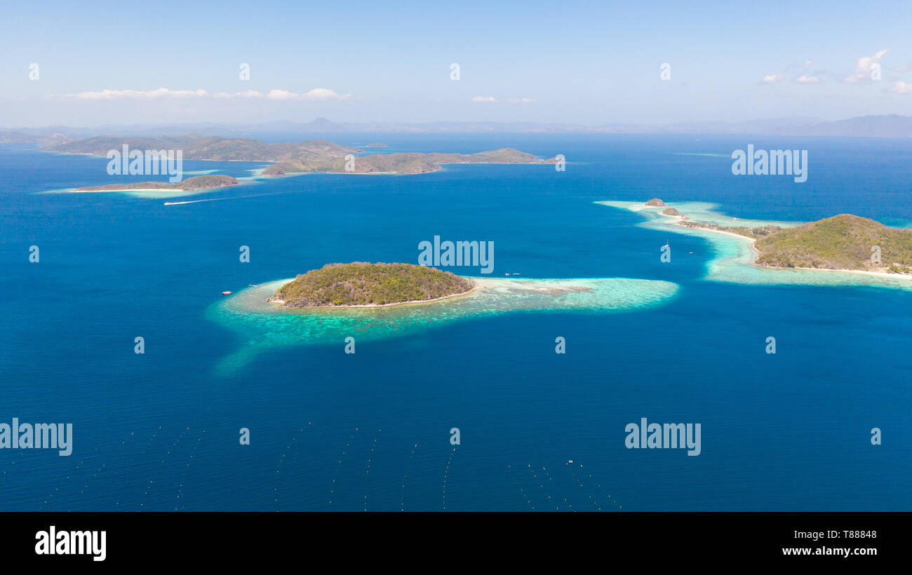 aerial seascape Lagoons with blue, azure water in middle of small ...