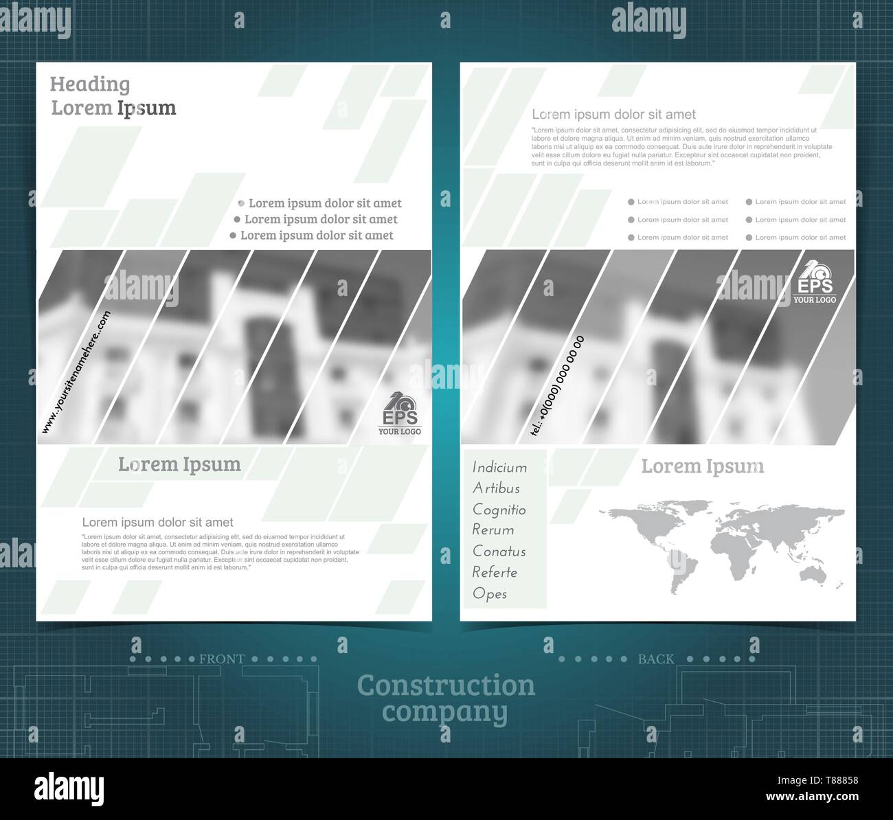 Two sided leaflets with buildings and geometric patterns Stock Vector ...