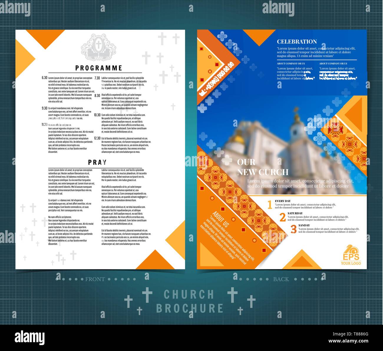 Two sided leaflets with buildings and geometric patterns Stock Vector ...