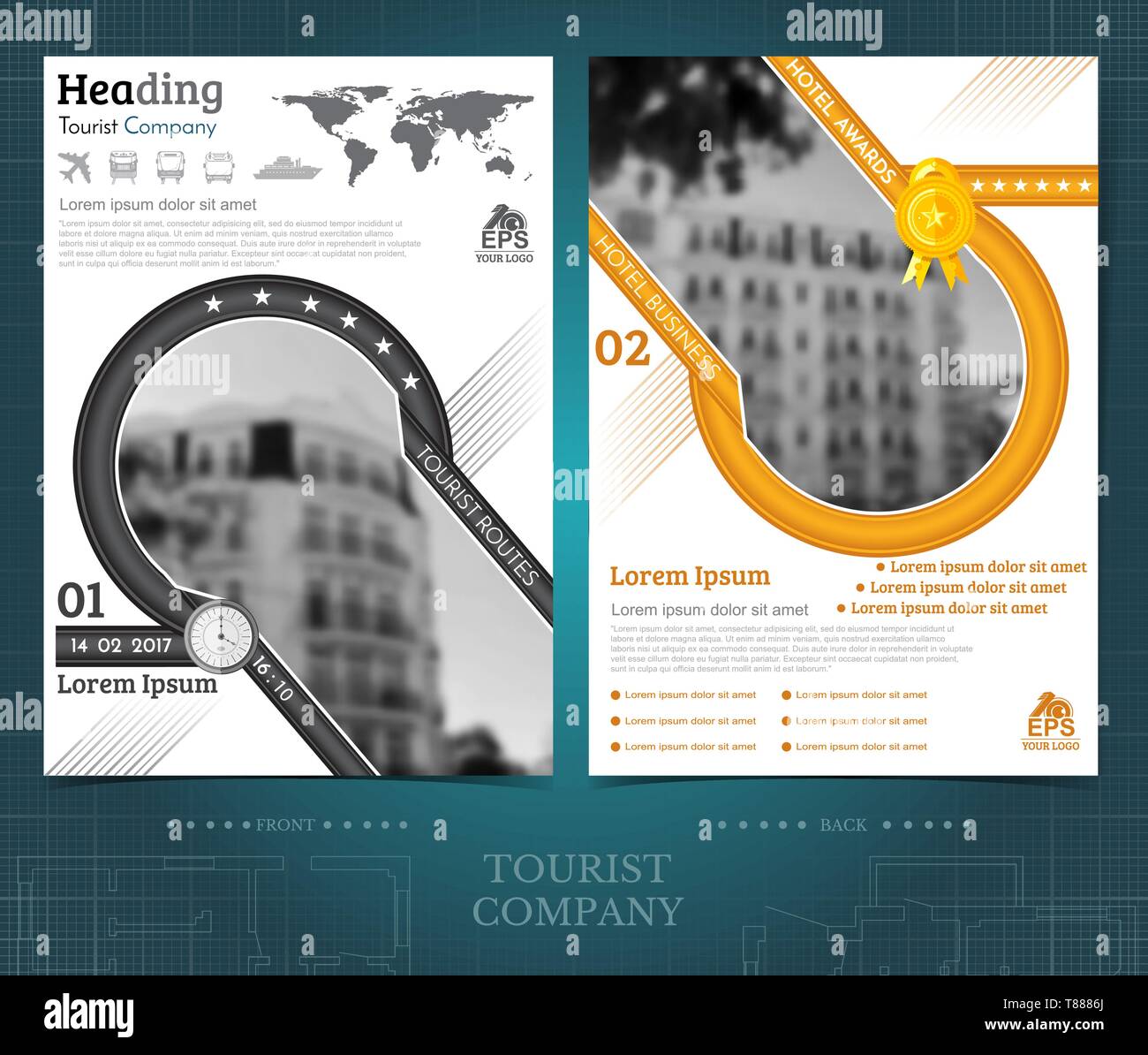 Two sided leaflets with buildings and geometric patterns Stock Vector ...