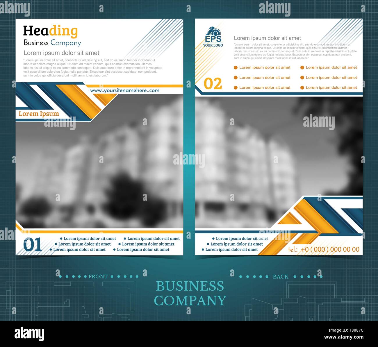 Two sided leaflets with buildings and geometric patterns Stock Vector ...