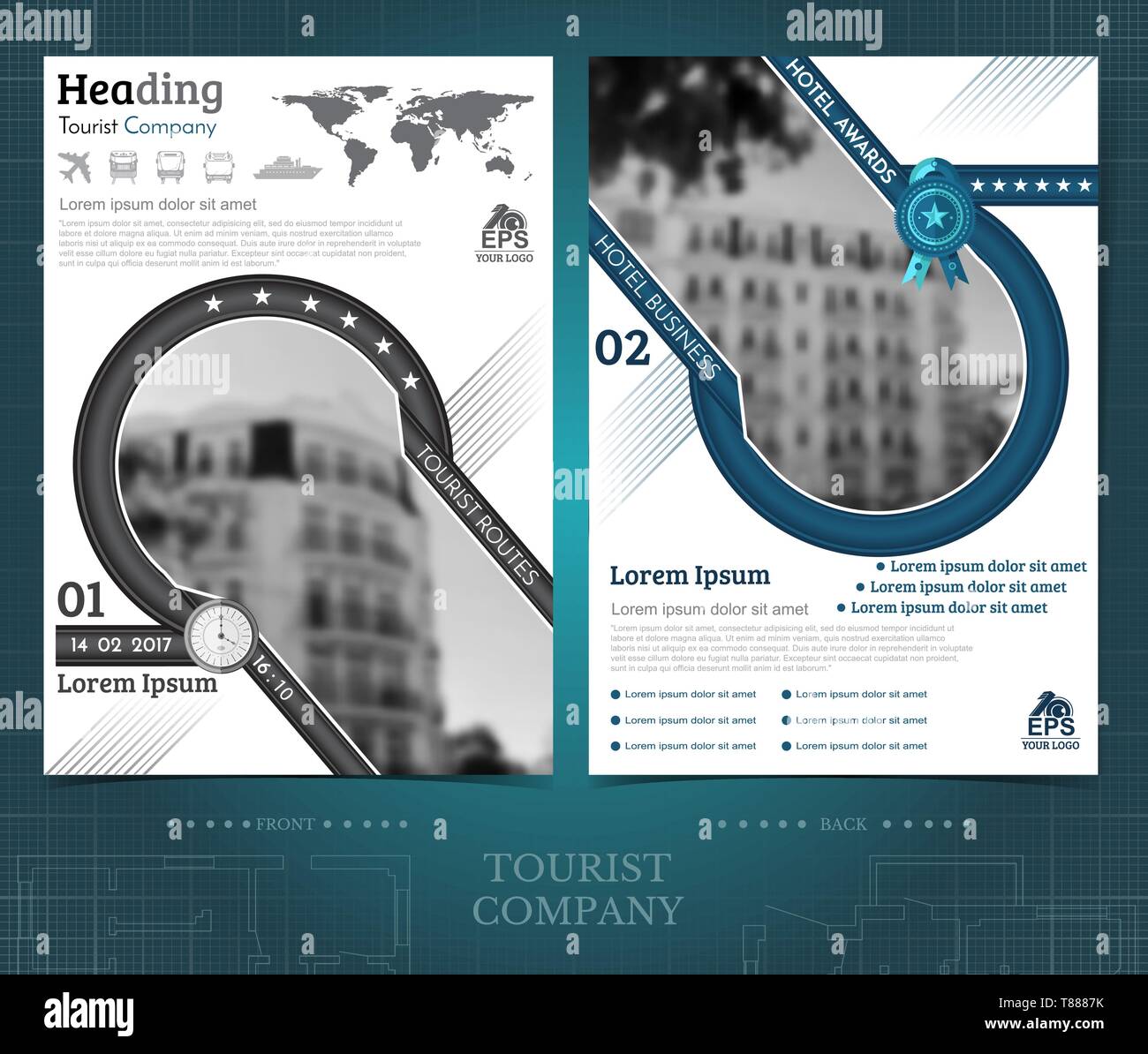 Two sided leaflets with buildings and geometric patterns Stock Vector ...