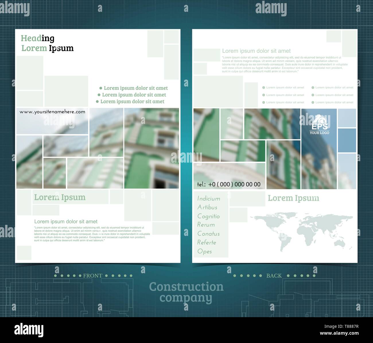 Two sided leaflets with buildings and geometric patterns Stock Vector ...