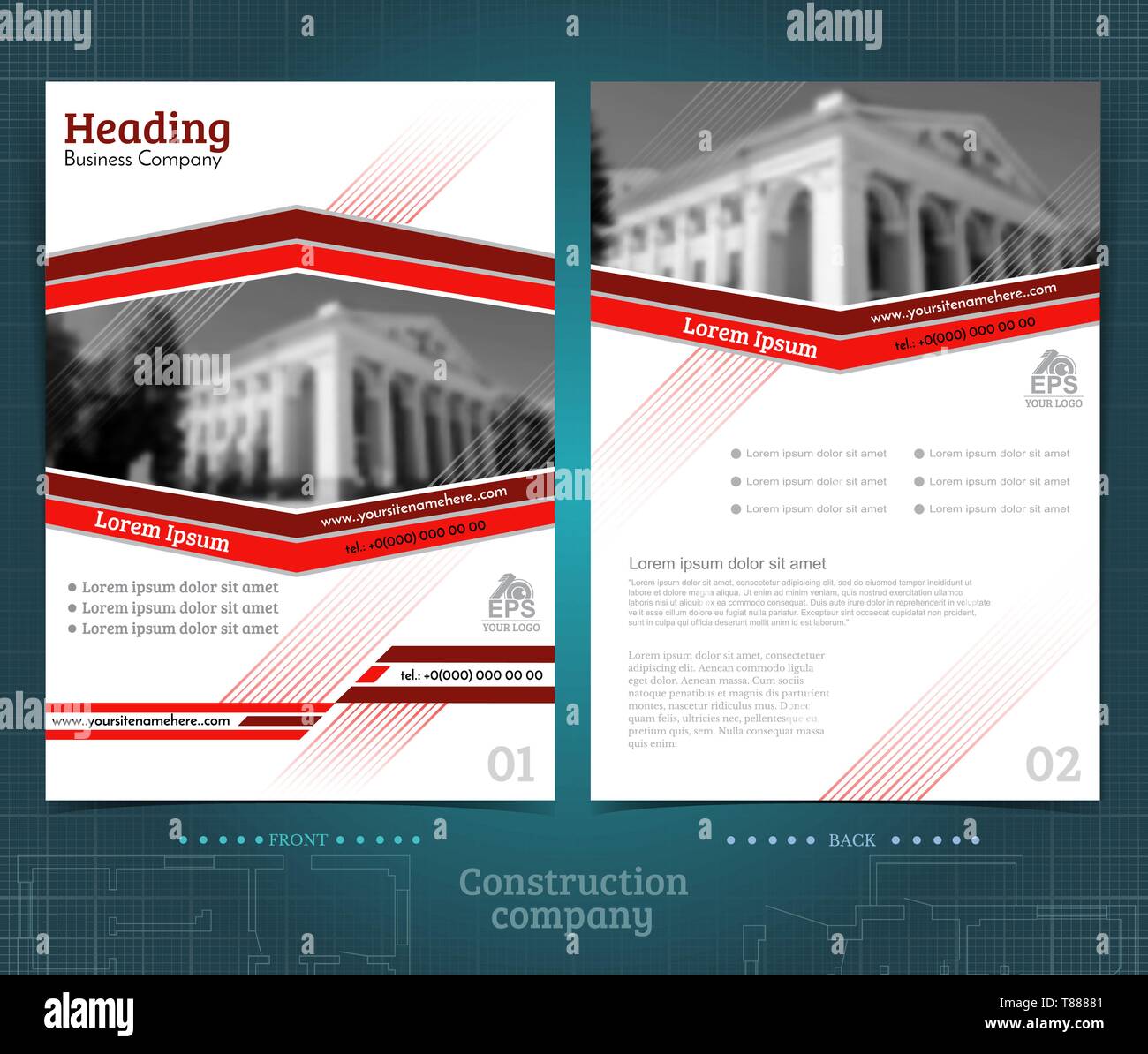 Two sided leaflets with buildings and geometric patterns Stock Vector ...