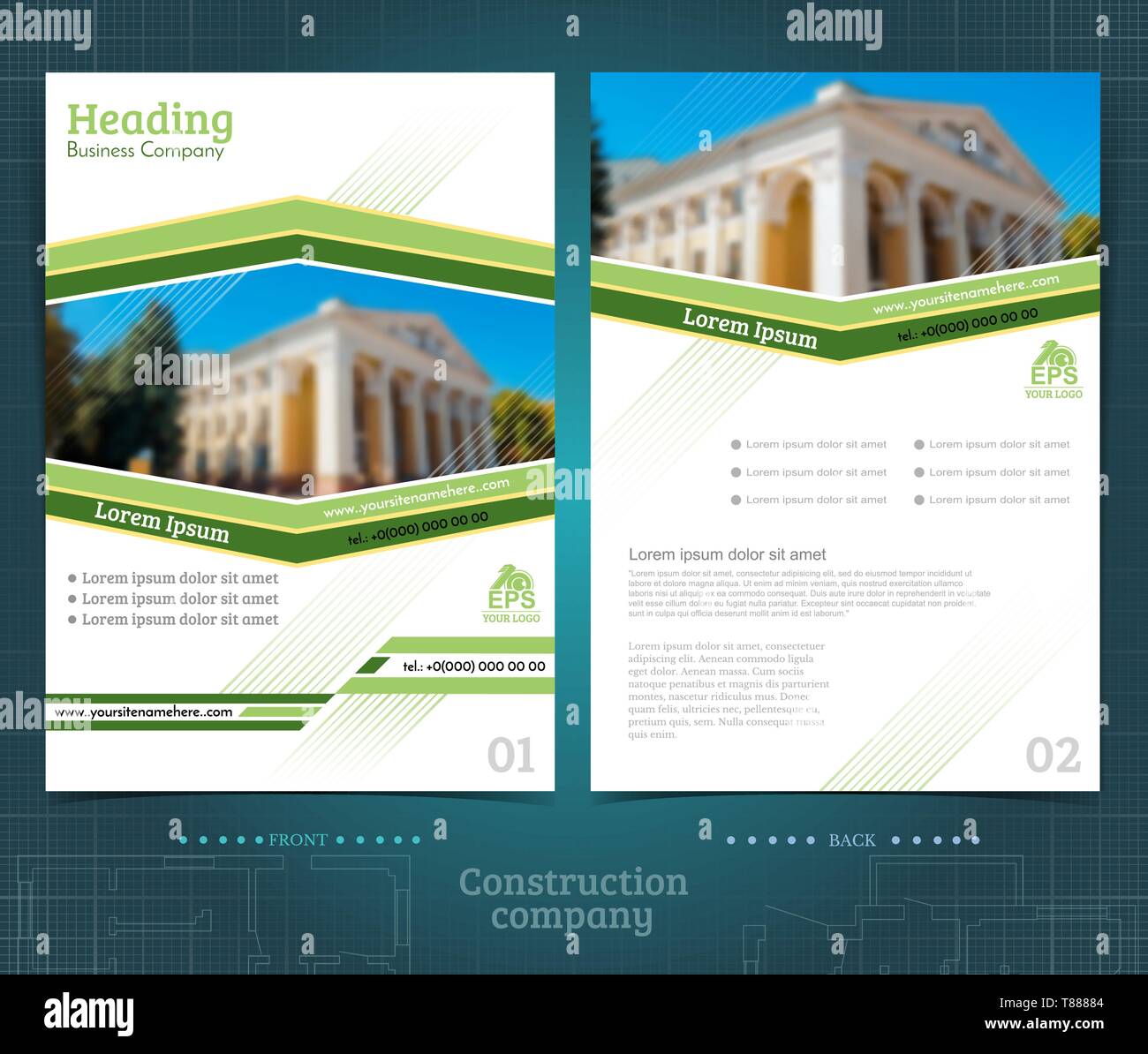 Two sided leaflets with buildings and geometric patterns Stock Vector ...