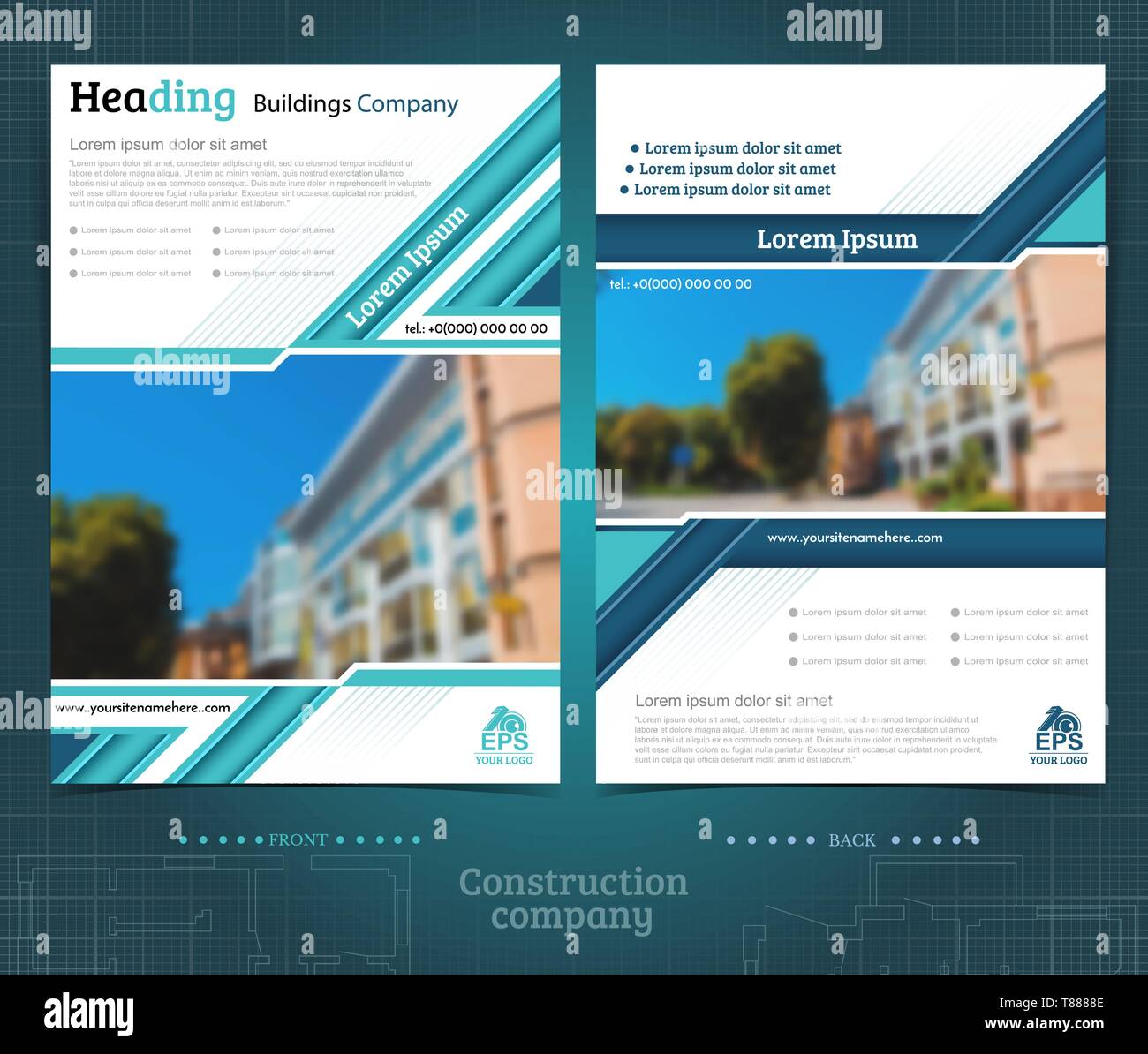 Two sided leaflets with buildings and geometric patterns Stock Vector ...