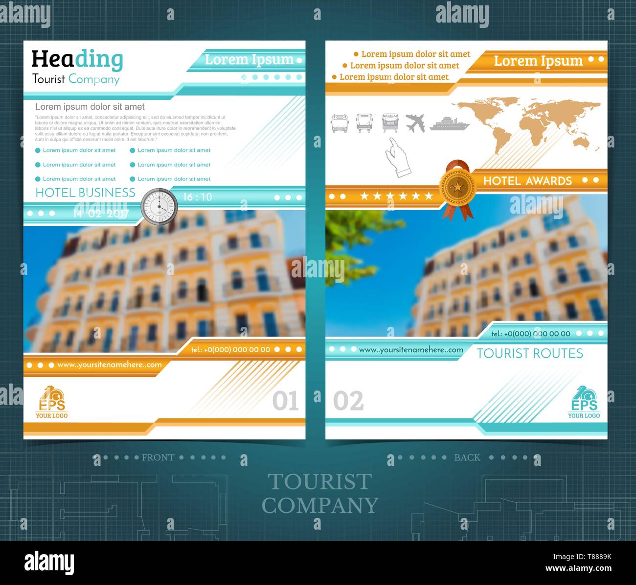 Two sided leaflets with buildings and geometric patterns Stock Vector ...