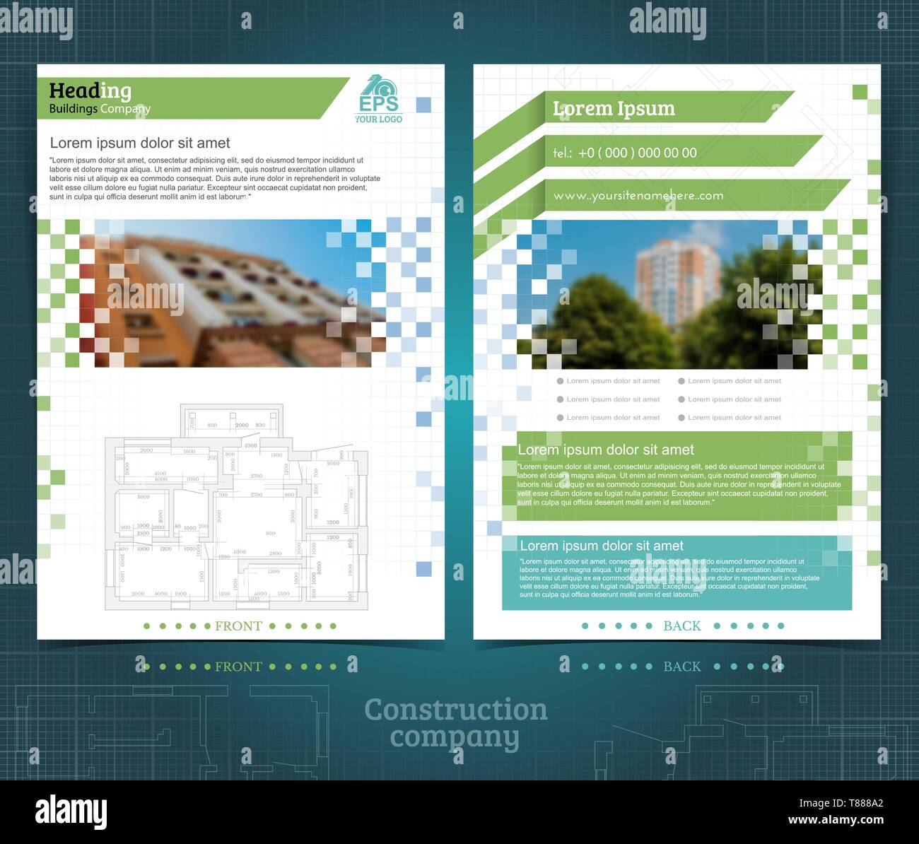 Two sided leaflets with buildings and geometric patterns Stock Vector ...