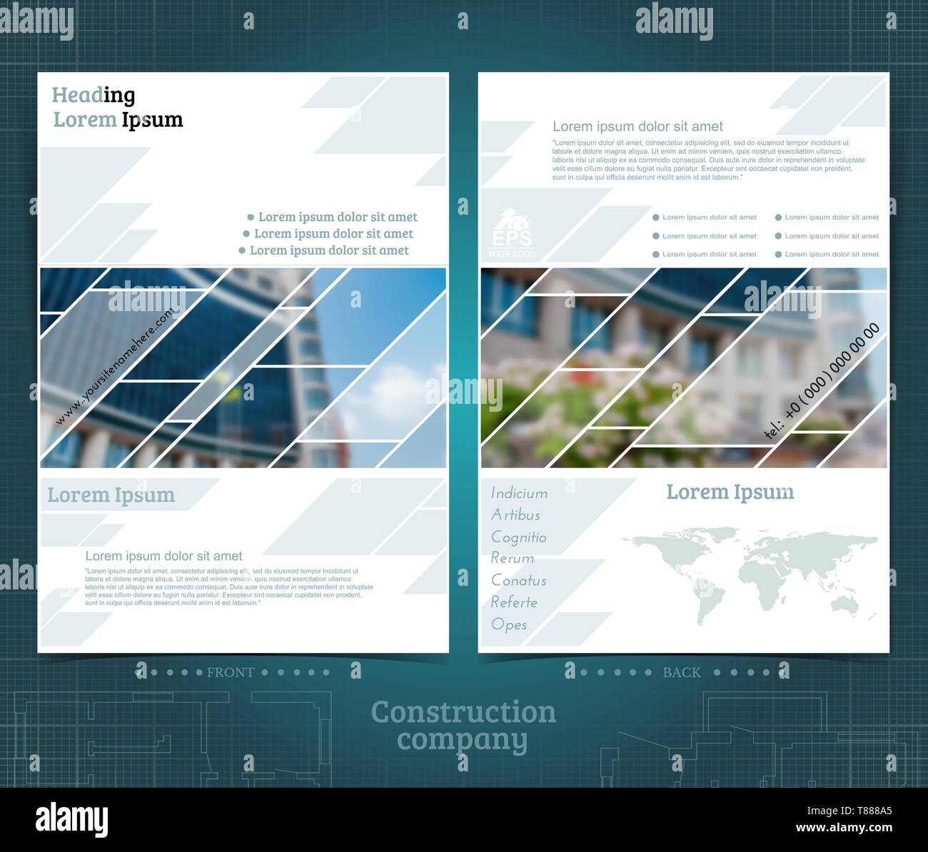 Two sided leaflets with buildings and geometric patterns Stock Vector ...