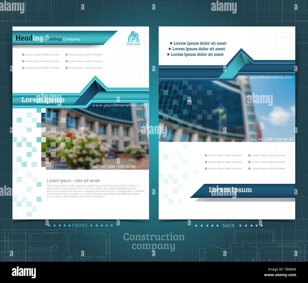 Two sided leaflets with buildings and geometric patterns Stock Vector ...