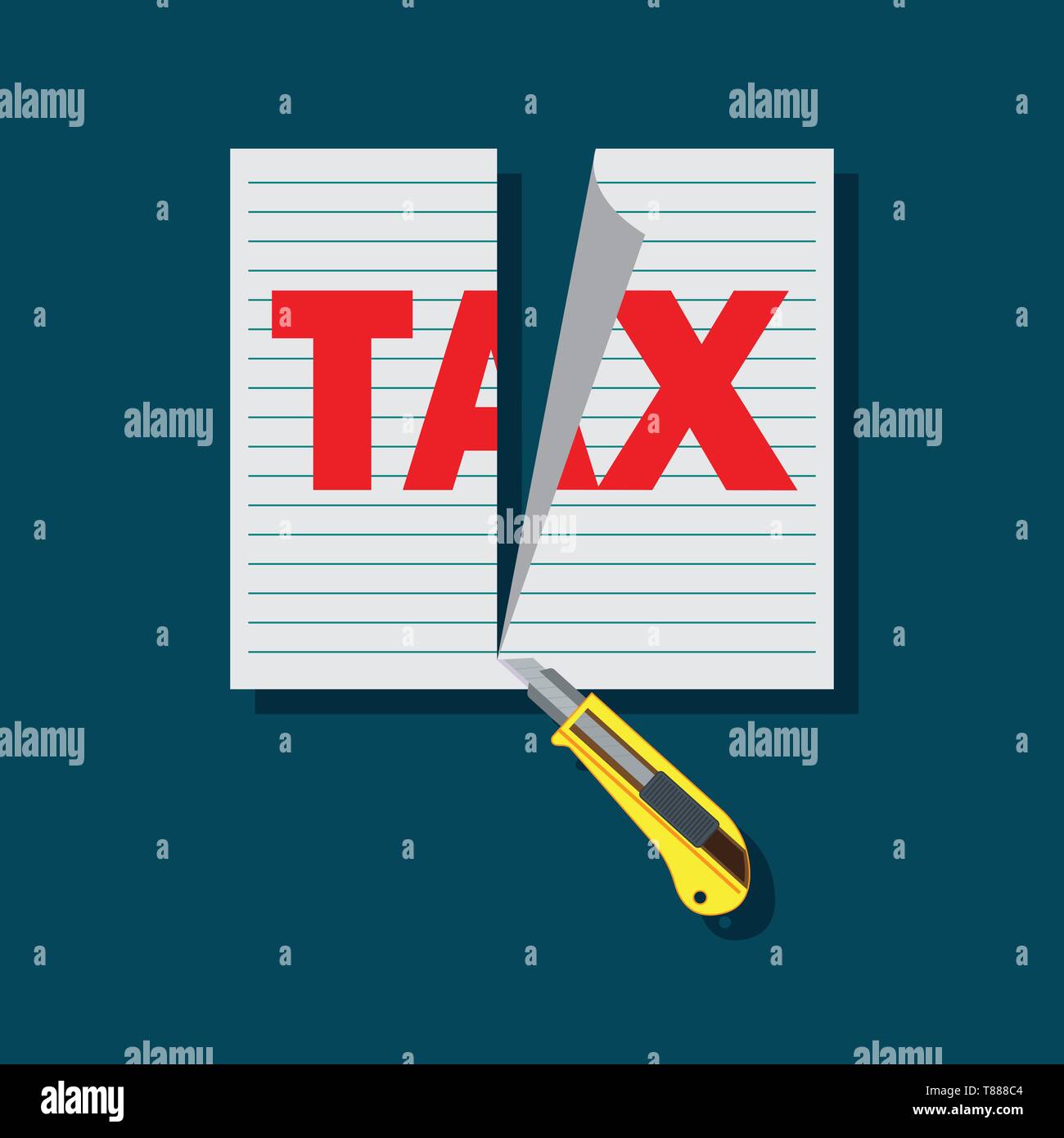 tax paper cut with cutter concept to reduce taxes paying less. vector ...