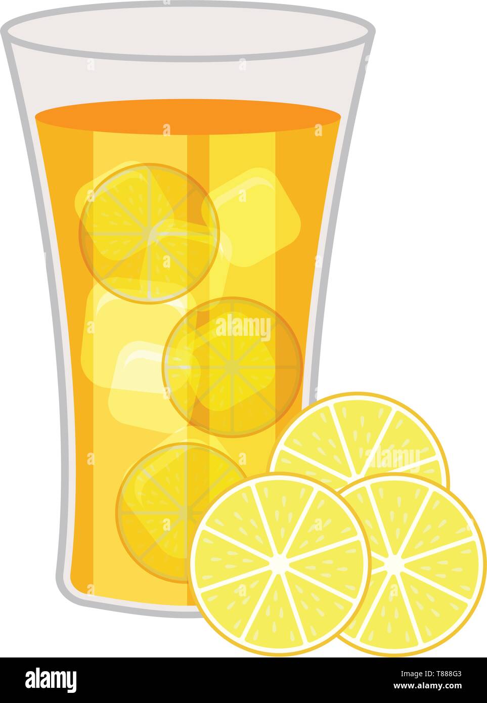 ice lemon tea with lemon, lemon leaf and ice cube. vector illustration ...