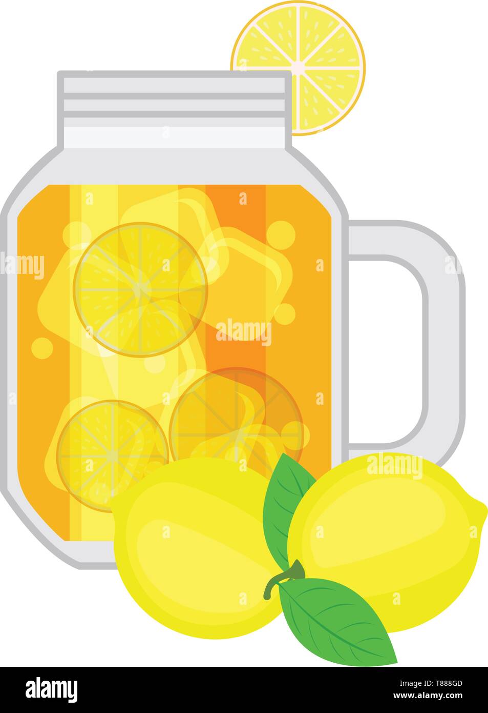 ice lemon tea with lemon, lemon leaf and ice cube. vector illustration ...
