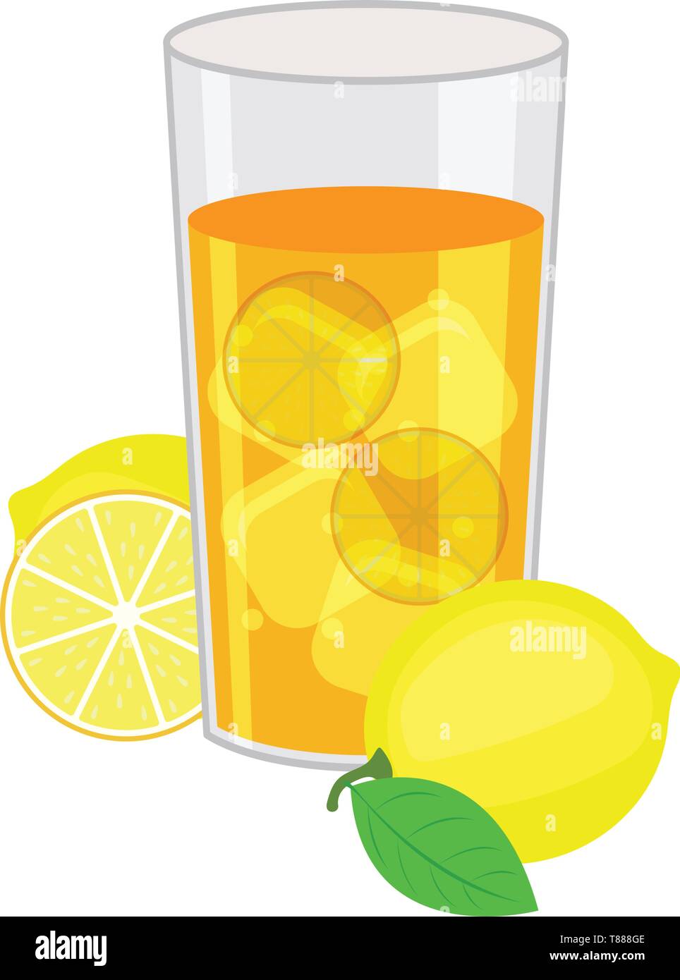ice lemon tea with lemon, lemon leaf and ice cube. vector illustration ...