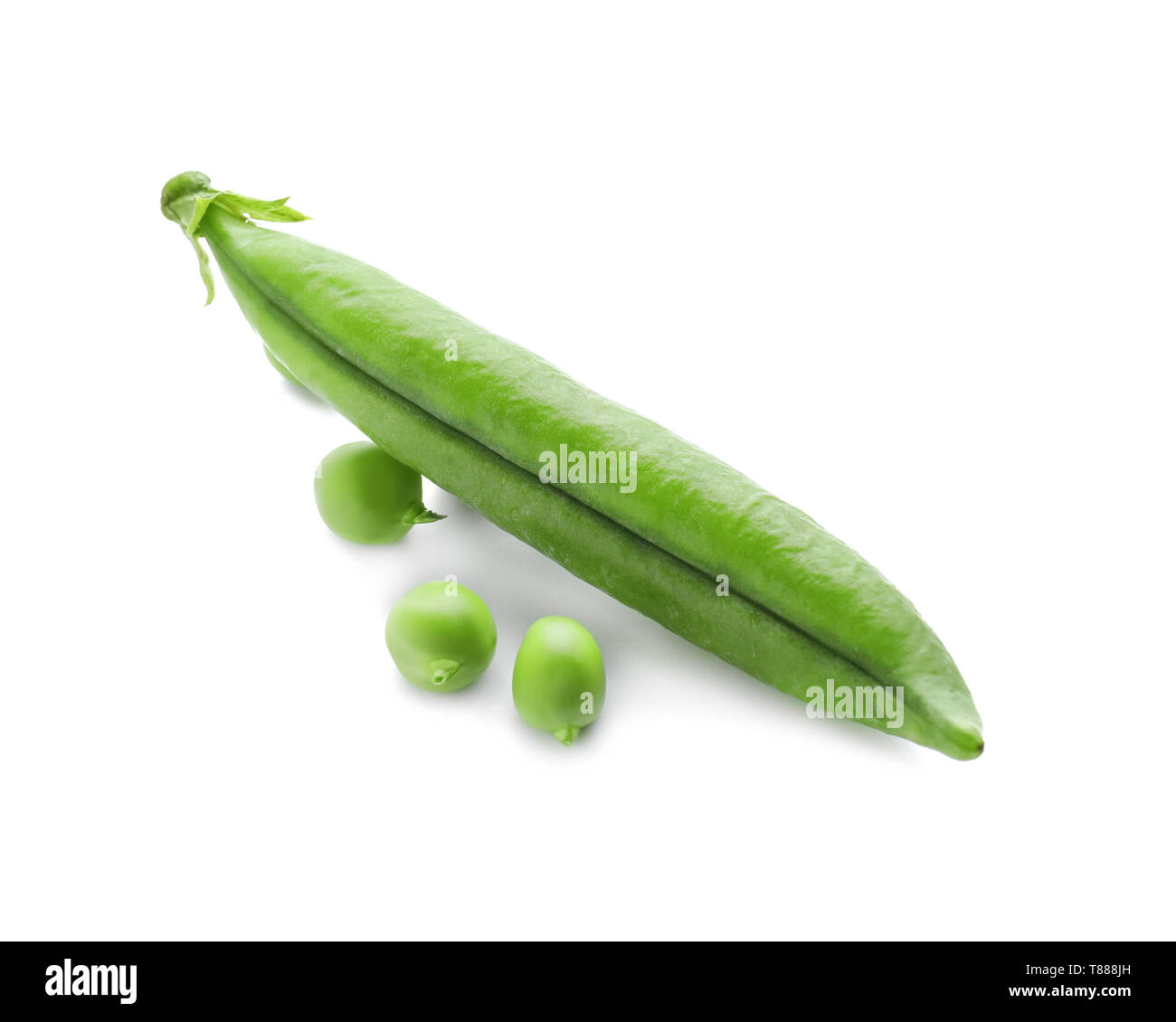 Fresh green pea pod on white background Stock Photo - Alamy