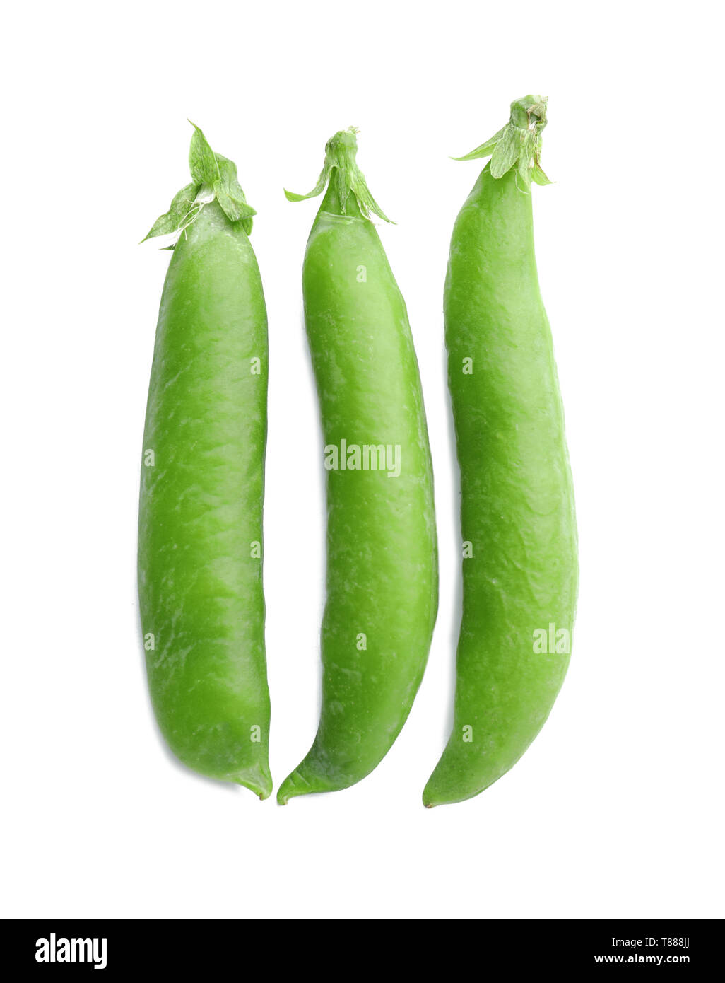 Fresh green pea pods on white background Stock Photo - Alamy