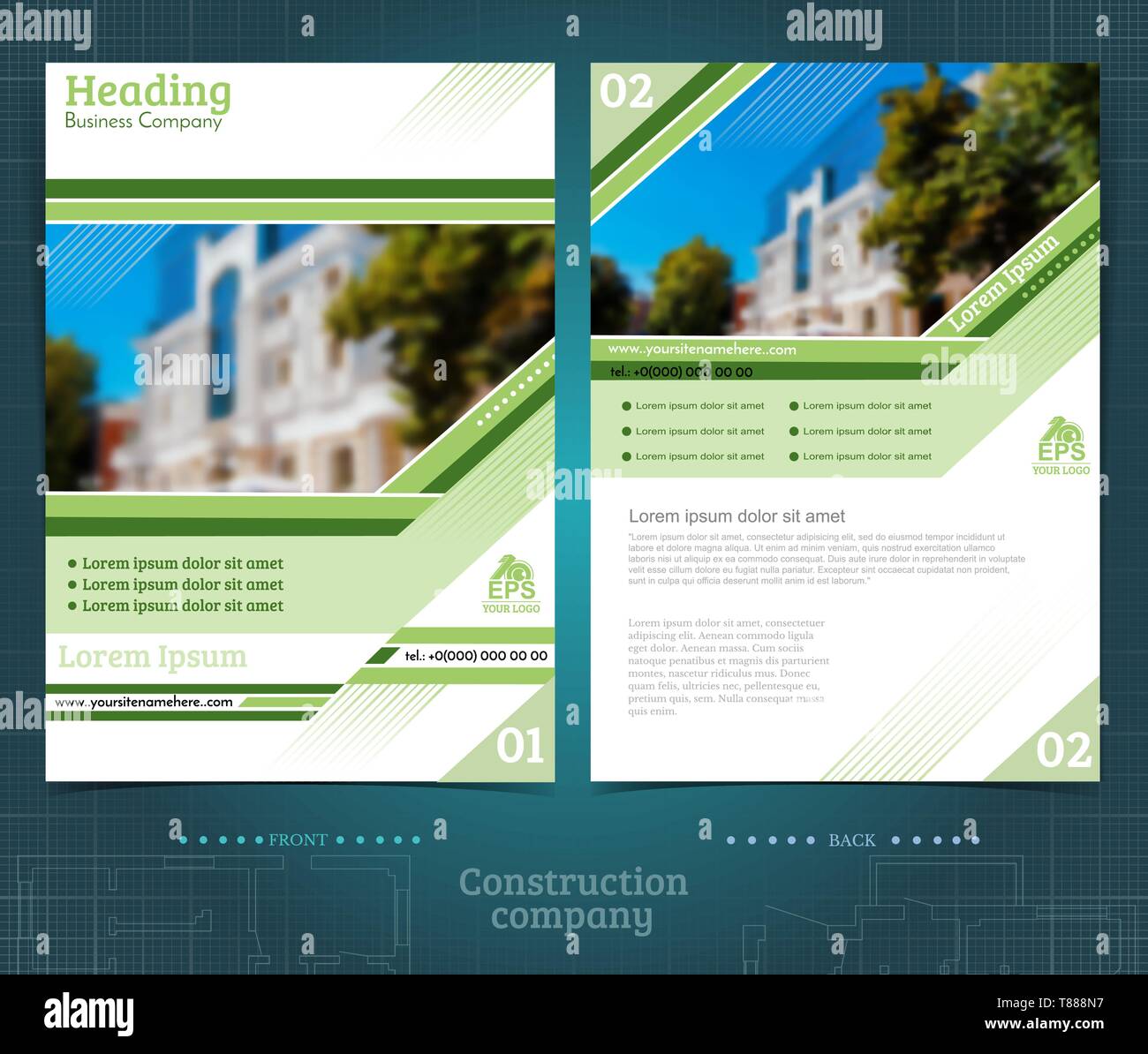 Two sided leaflets with buildings and geometric patterns Stock Vector ...