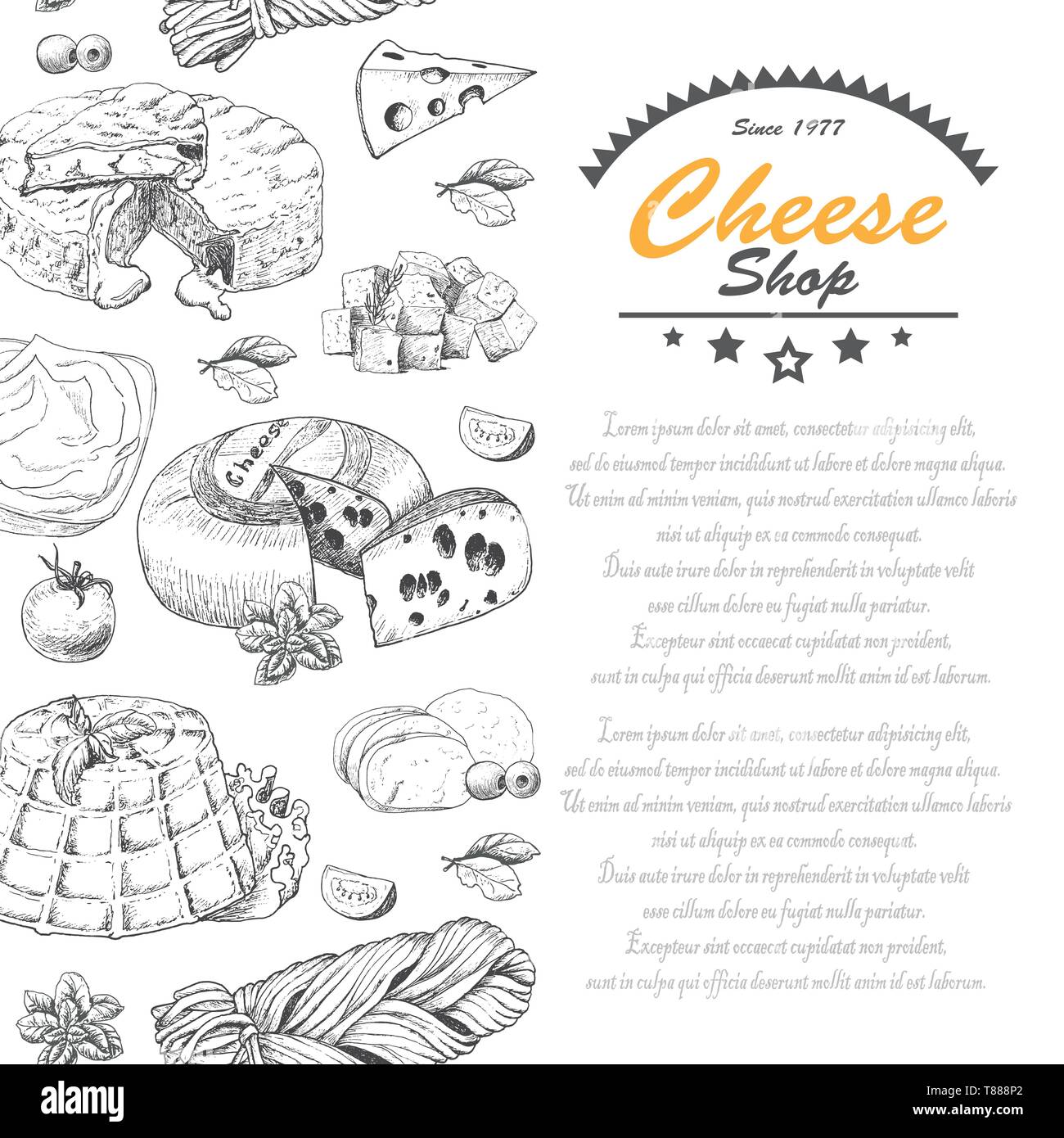 Vertical seamless background with cheese products. Vector illustration ...