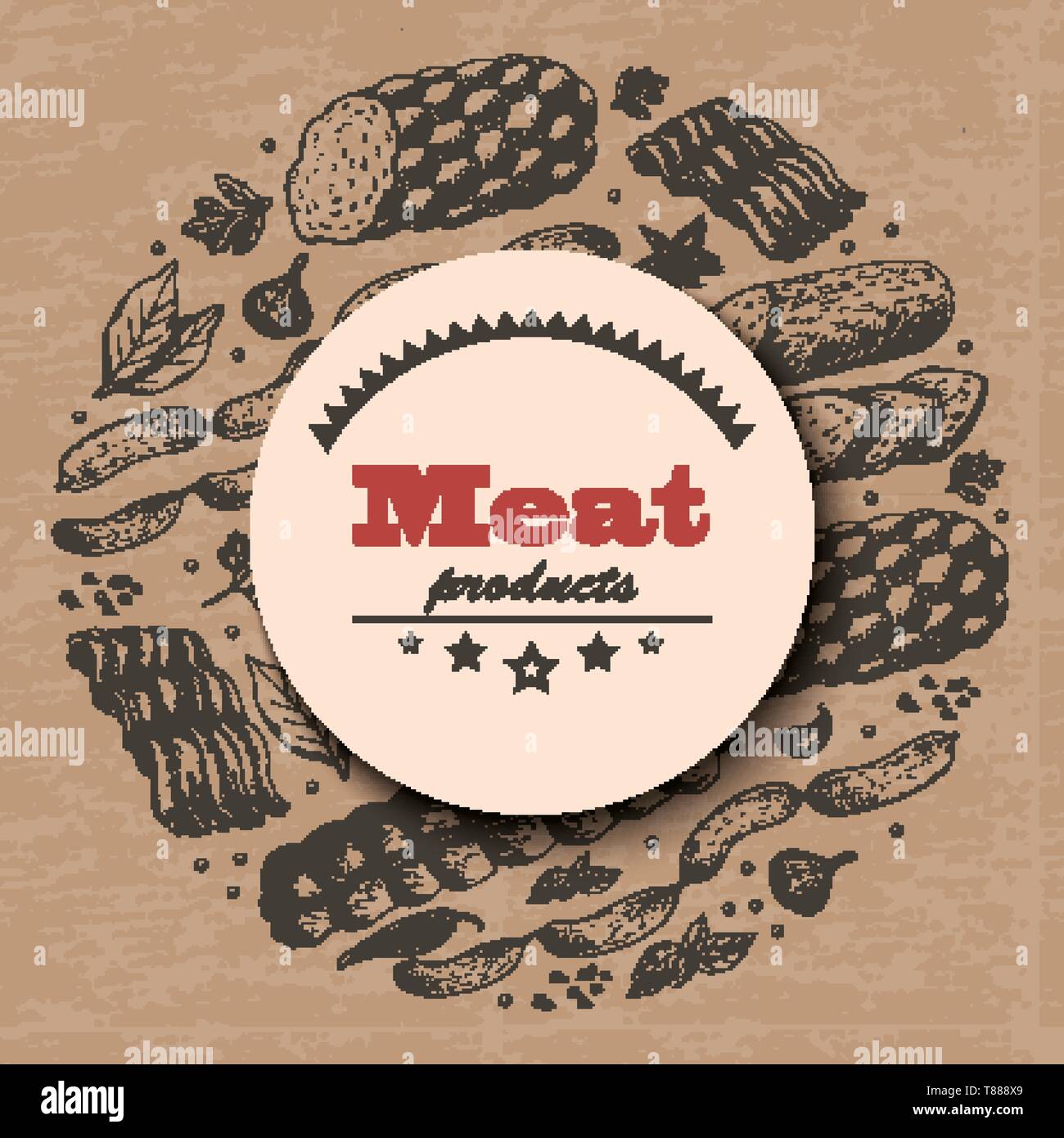 Vector background with meat products arranged in a circle. Vector ...