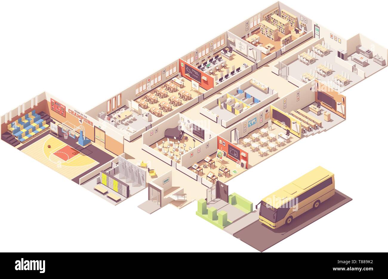 Vector Isometric School Building Cross Section Stock Vector Image And Art