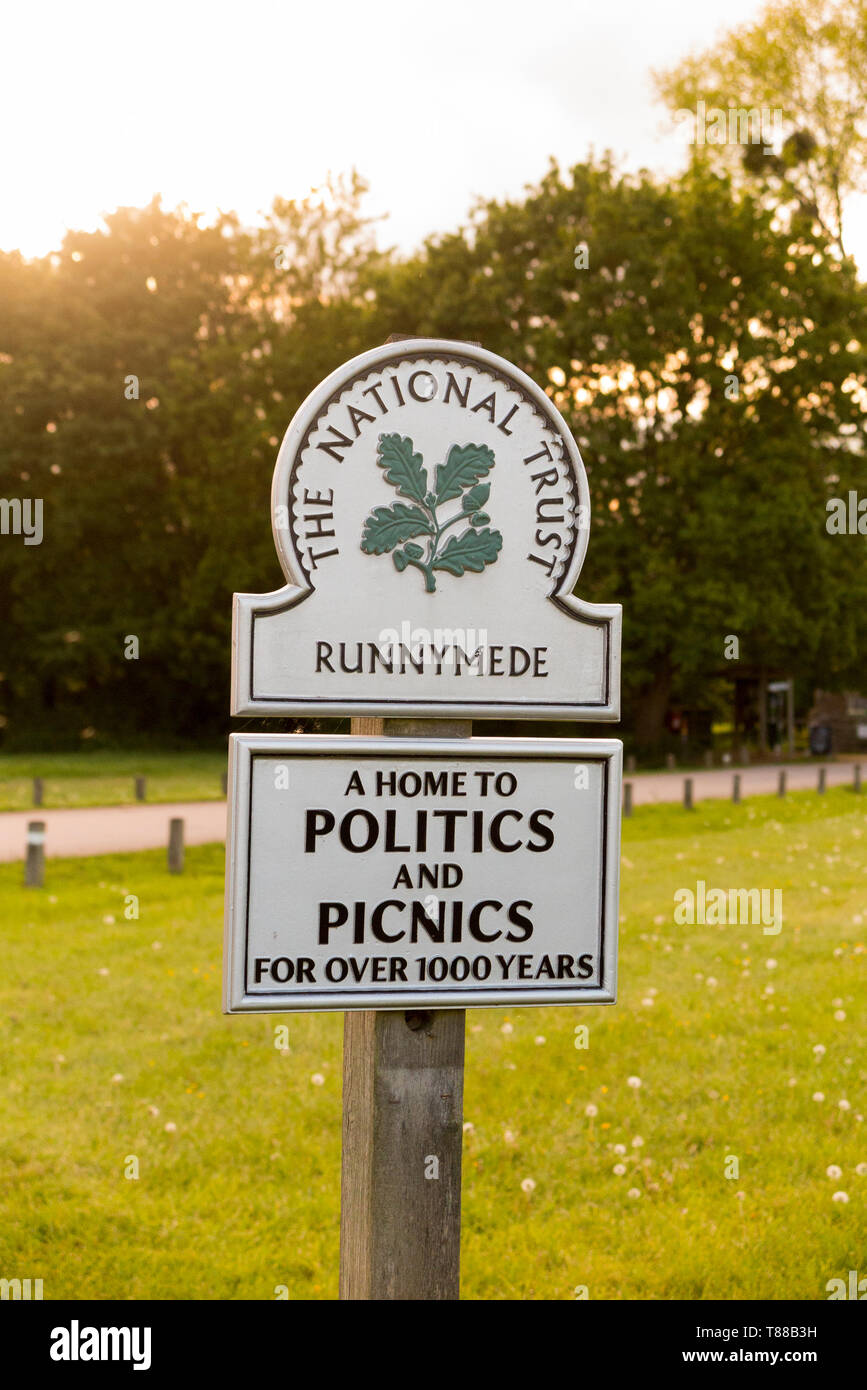 National Trust sign / signpost / post; Runnymede, Surrey. UK. Runnymede ...