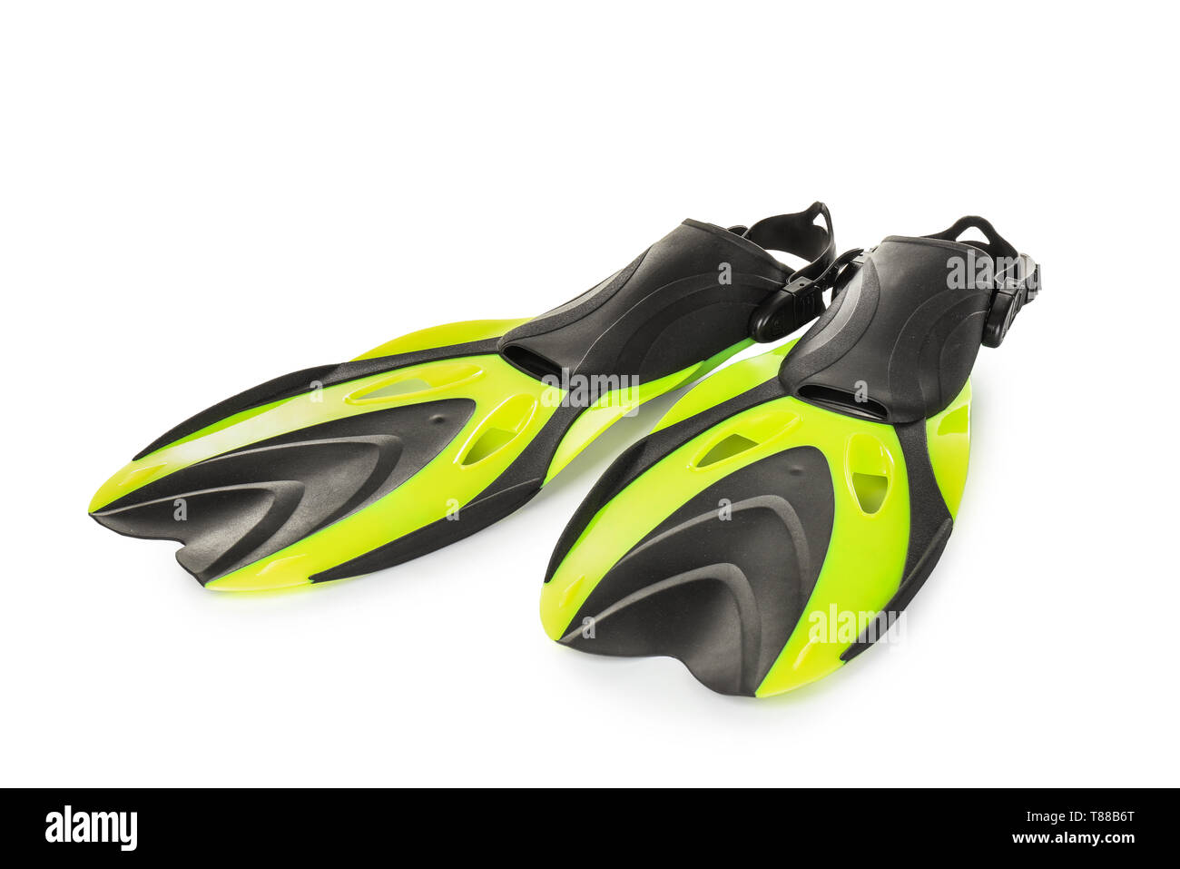 Pair of flippers on white background Stock Photo - Alamy