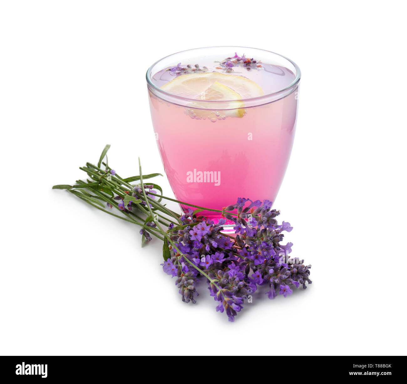 Fresh lavender lemonade in glass on white background Stock Photo - Alamy