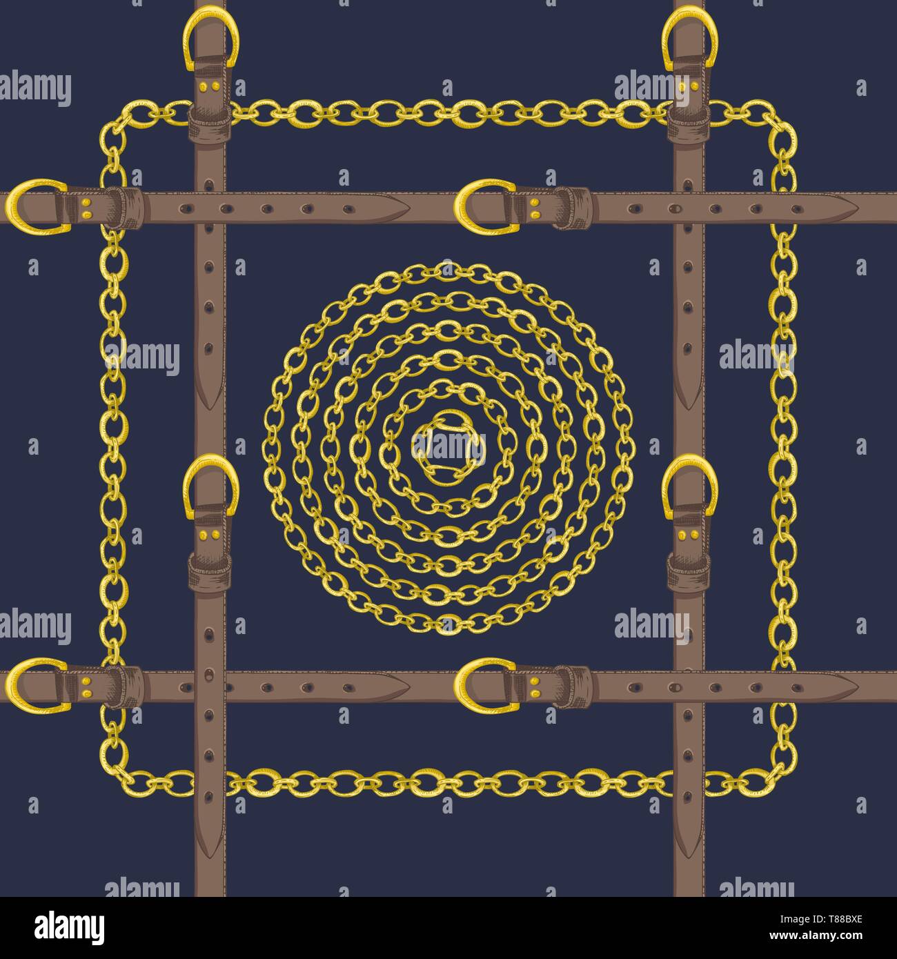 Seamless pattern with realistic hand drawn golden chains and brown ...