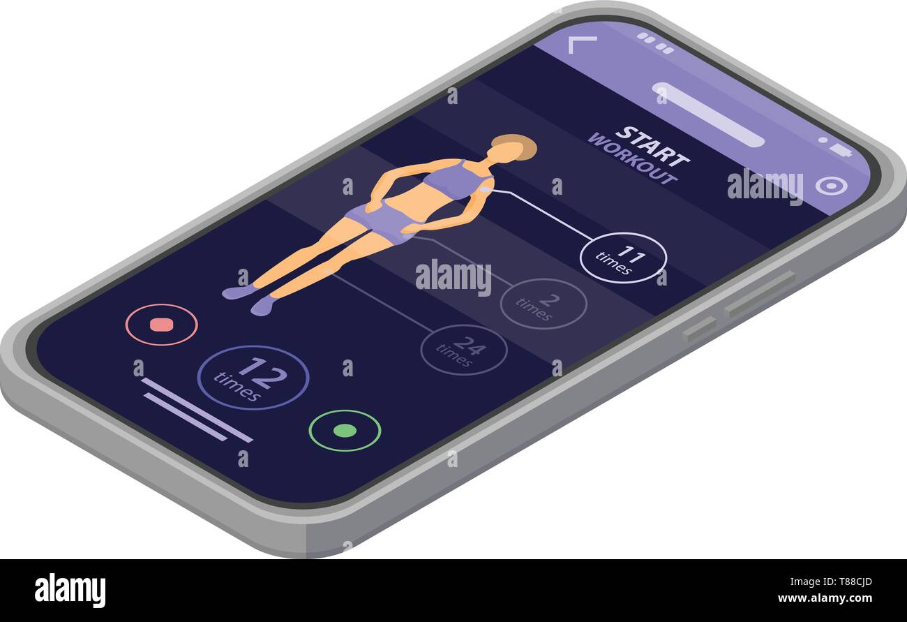 Fitness smartphone app icon, isometric style Stock Vector Image & Art ...