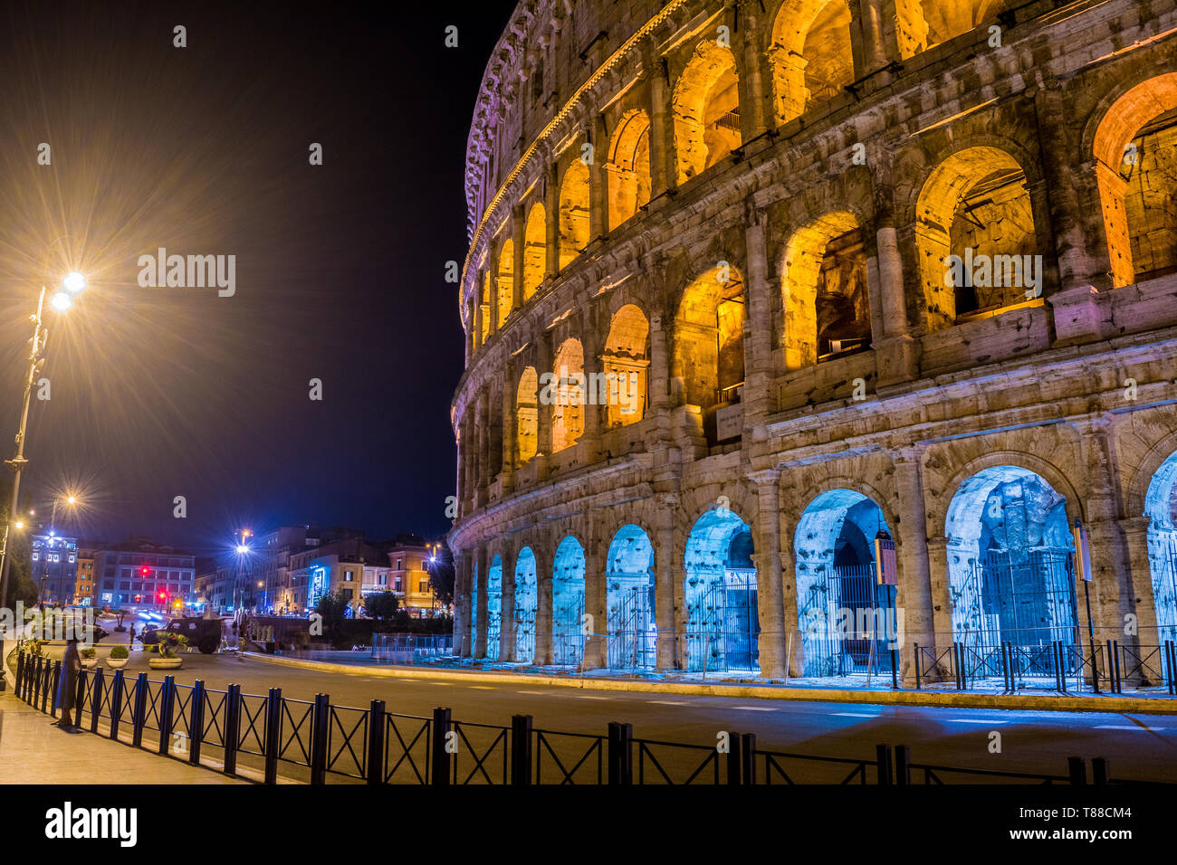 The side of the Great Roman Colosseum with the Light Pole in Rome Italy ...