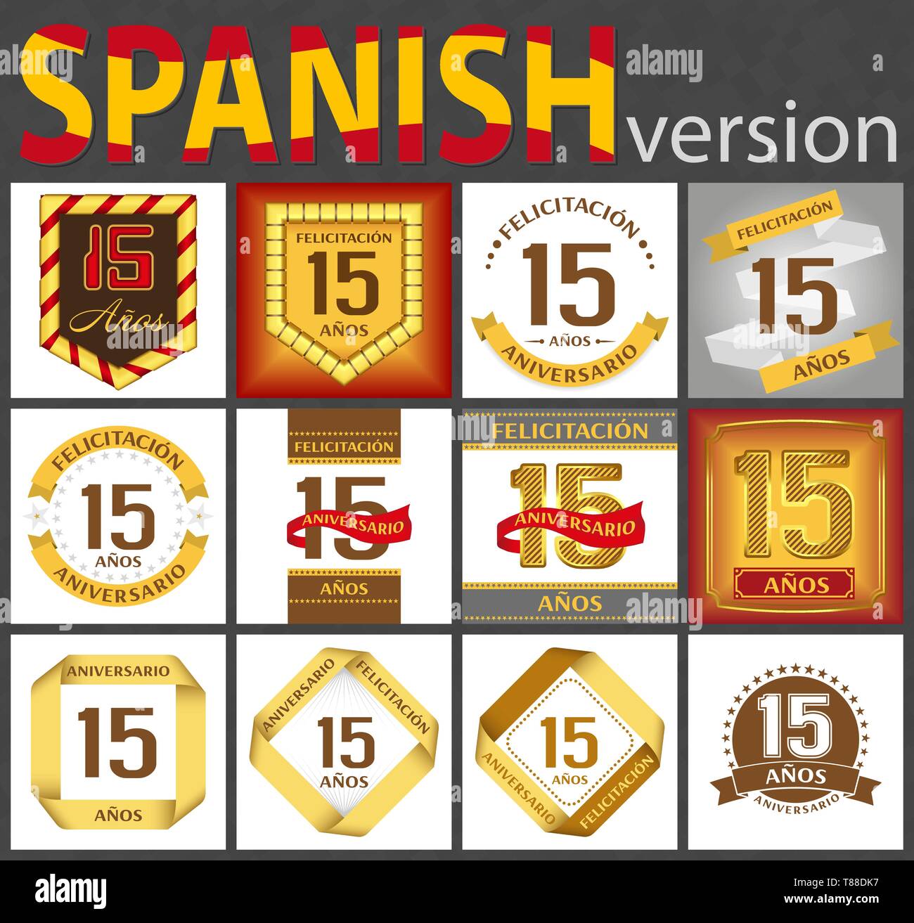 Spanish set of number fifteen years (15 years) celebration design ...
